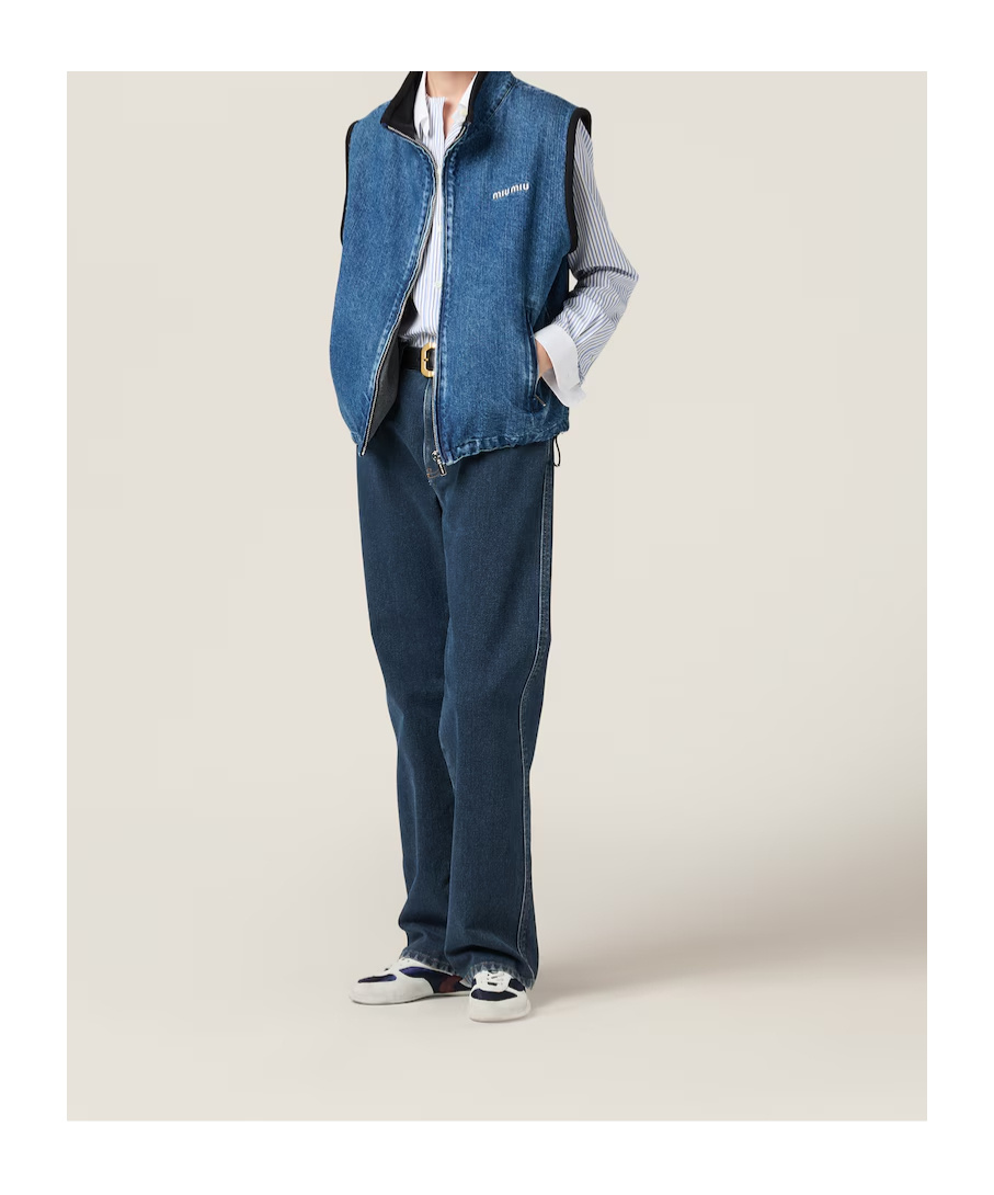MIU MIU Miu Miu Denim Blouson Vest with Stand Collar and Drawstring Hem